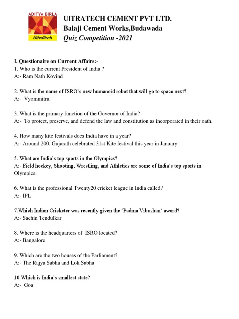 Quiz Questions at Ultratech | PDF | Verb | Subject (Grammar)