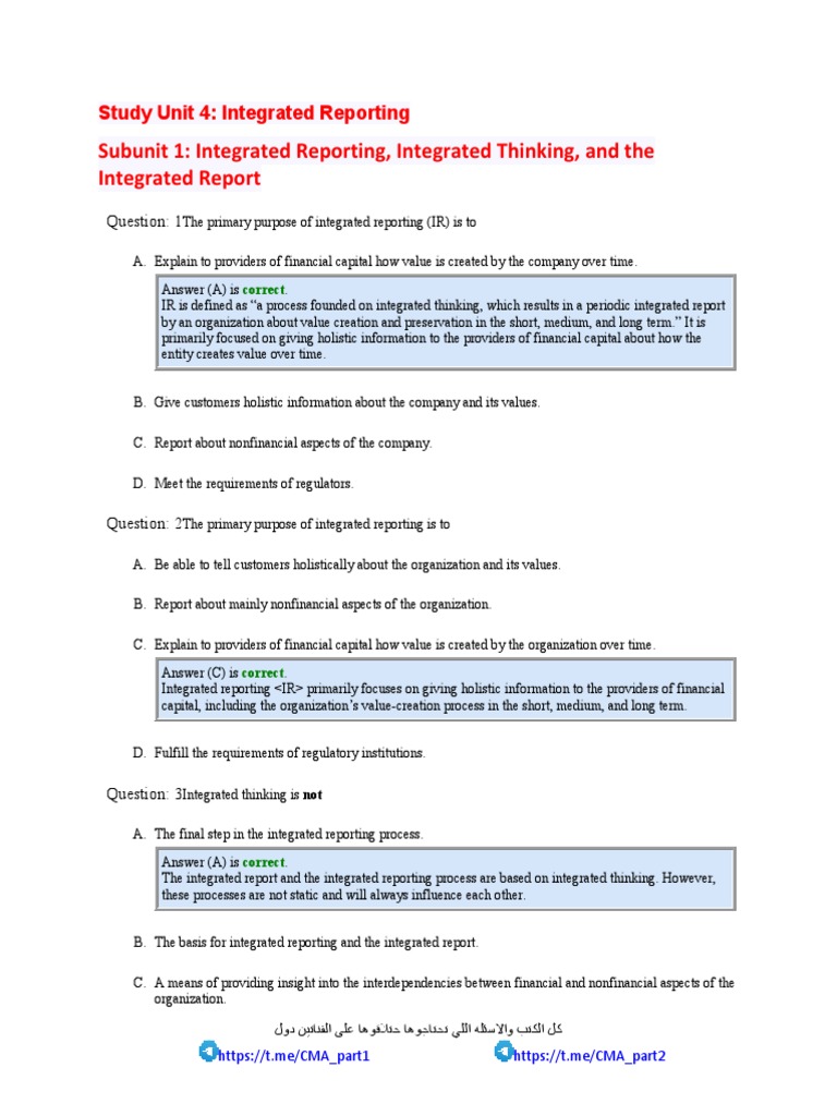Subunit 1: Integrated Reporting, Integrated Thinking, and The ...