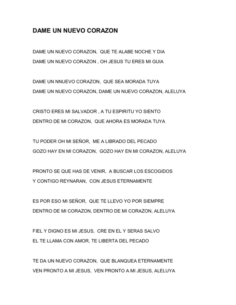 Dame Un Nuevo Corazon | PDF Dame Un Nuevo Corazon | PDF