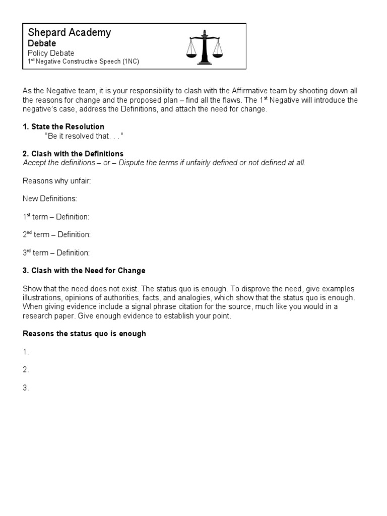 1st Negative Constructive Speech Guide | PDF | Policy