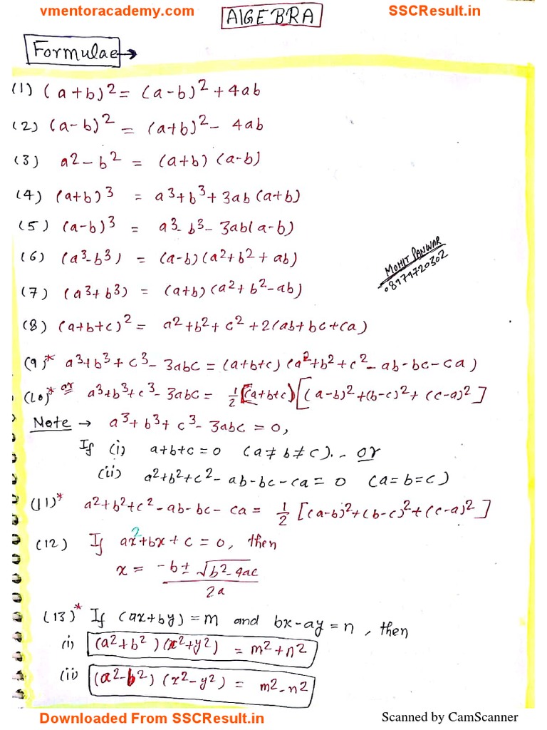 Algebra Formula and Tricks PDF | PDF