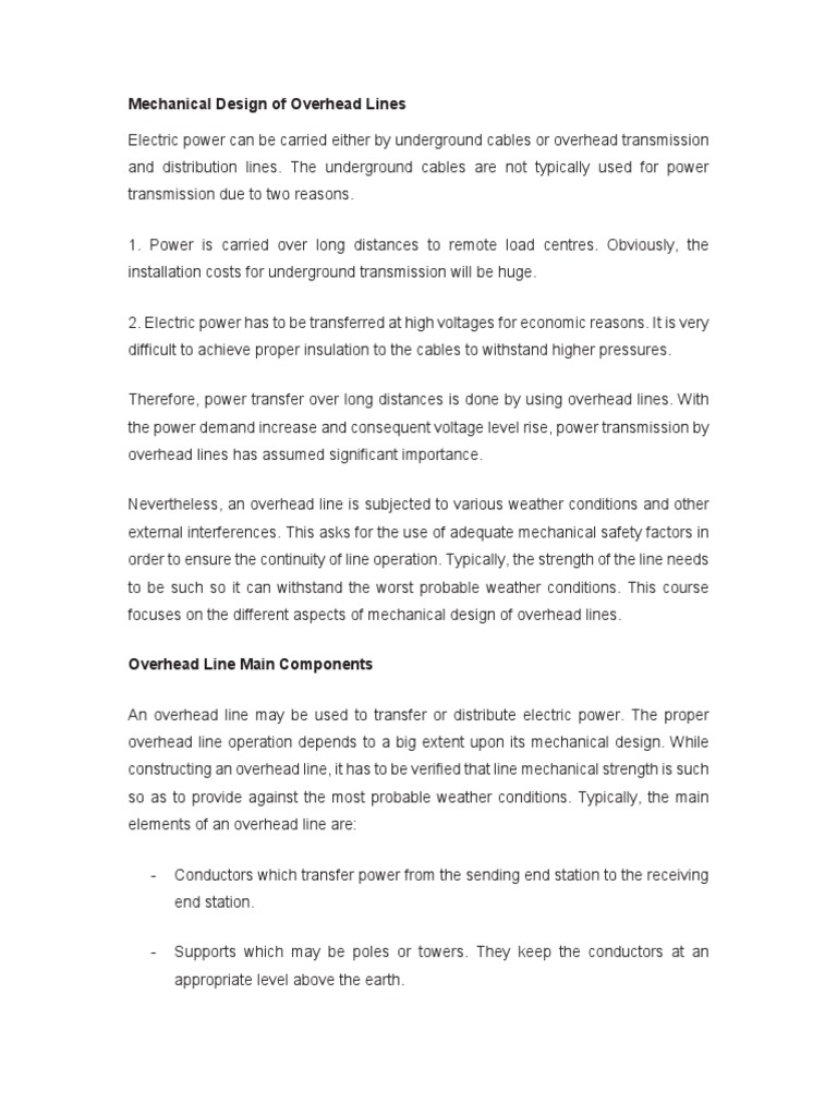 Mechanical Design of Overhead Lines Lec 01 | PDF | Electrical Conductor ...
