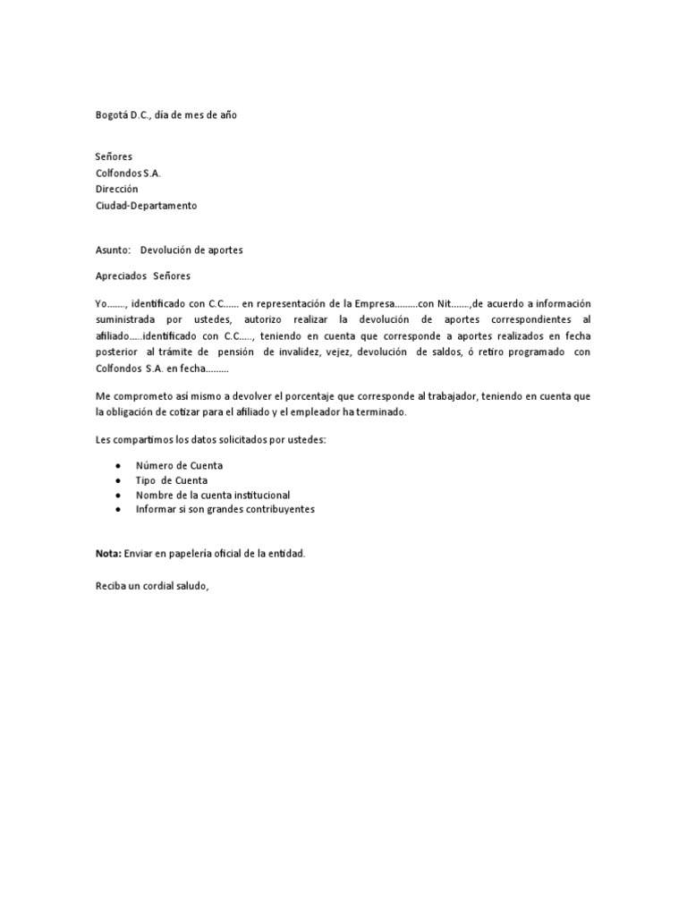 Modelo Carta para Solicitud de Devolucion | PDF