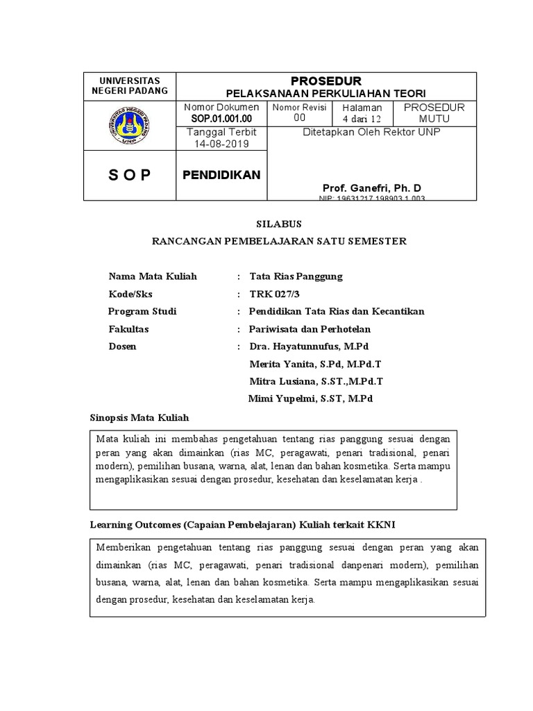Silabus Tata Rias Panggung Oke | PDF | Karier & Perkembangan