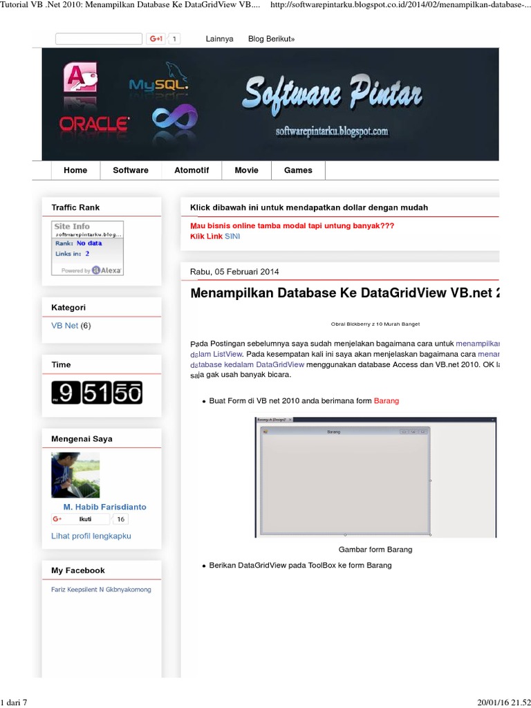 Tutorial Vb 2010 Menampilkan Database Ke Datagridview Vb Net 2010 Pdf