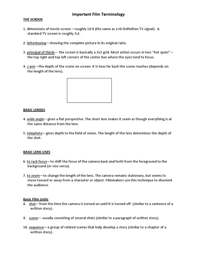 Important Film Terminology: The Screen | PDF | Camera Lens | Frame Rate