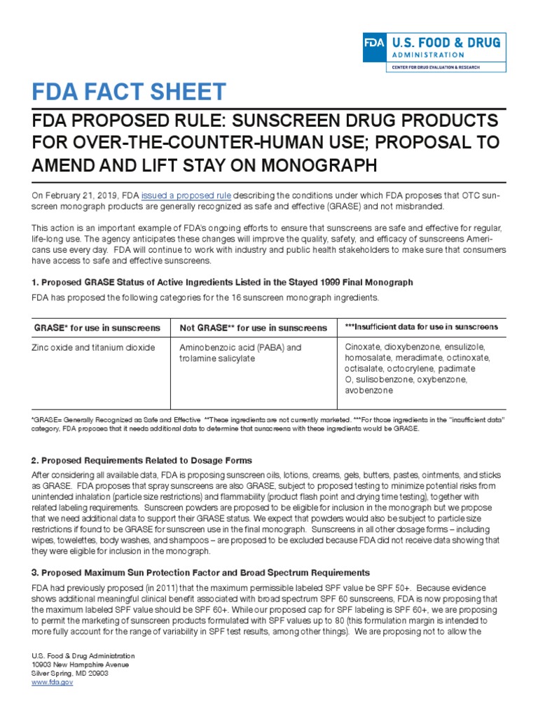 Fda Fact Sheet-Fda Proposed Rule-Sunscreen Drug Products | PDF ...