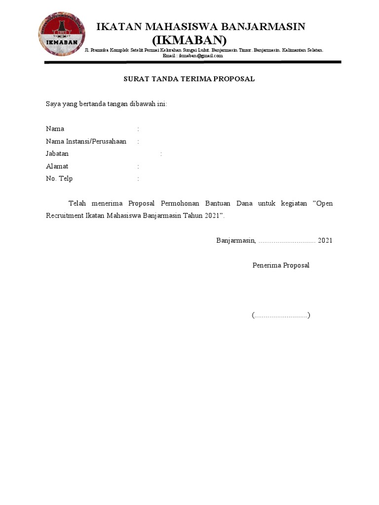 Surat Tanda Terima Proposal IKMABAN | PDF