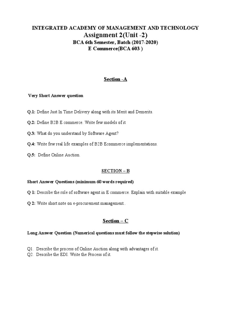 E Com (Bca) Unit 2 Assingment | PDF | Business | Finance & Money Management