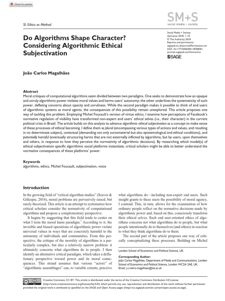 Do Algorithms Shape Character Considerin | PDF | Michel Foucault | Morality