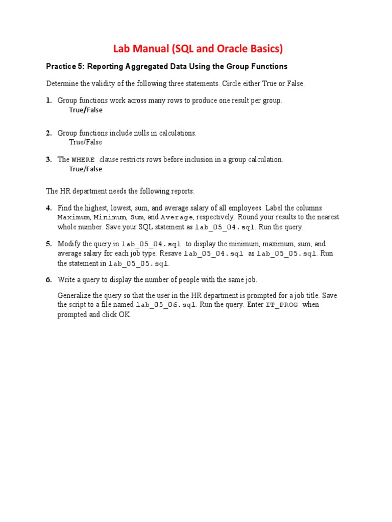 Lab Manual SQL | PDF | Table (Database) | Sql Lab Manual SQL | PDF | Table (Database) | Sql