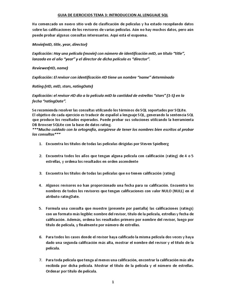 Guia de Ejercicios Tema 3 | PDF | SQL | Informática