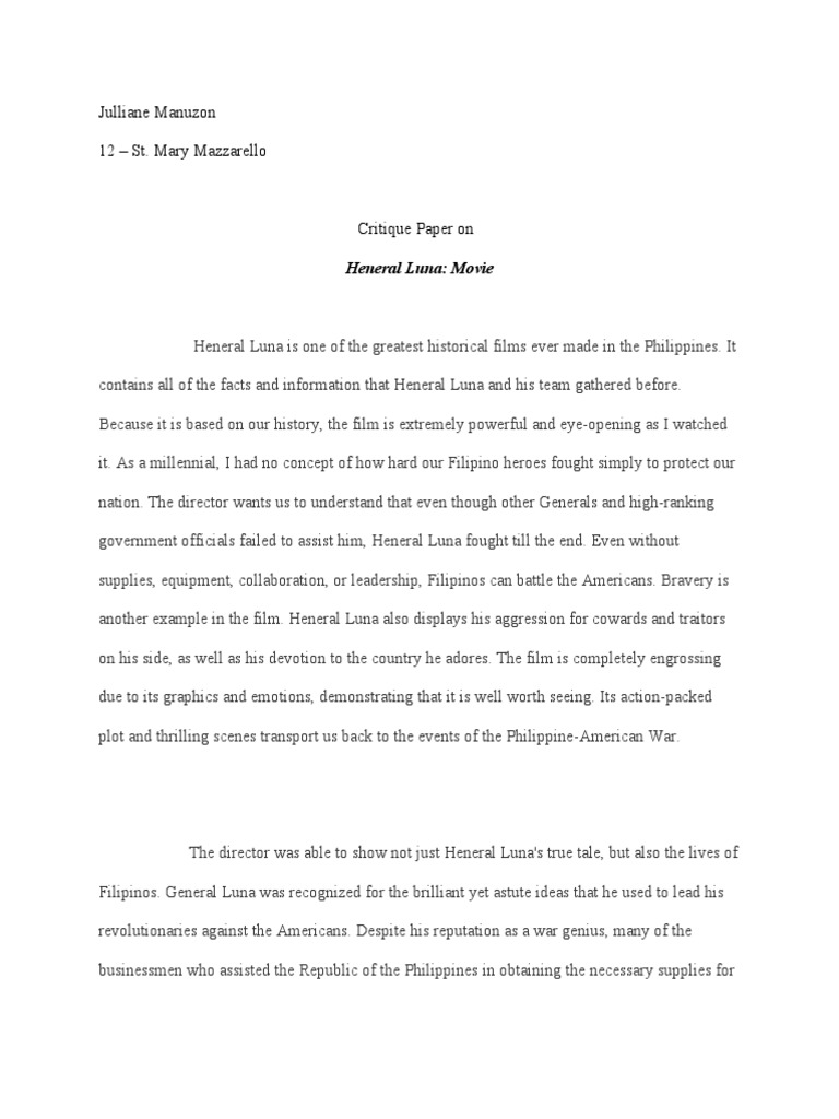 Heneral Luna Critique Paper | PDF | Philippines