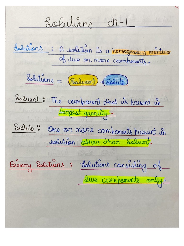 Chemistry Solutions Notes PDF | PDF