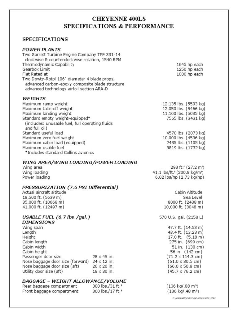 Cheyenne Iv Spec - Perf | PDF | Aviation | Aeronautics