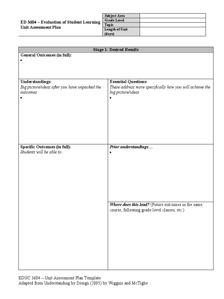 Unit Assessment Plan Template W Explanations | PDF