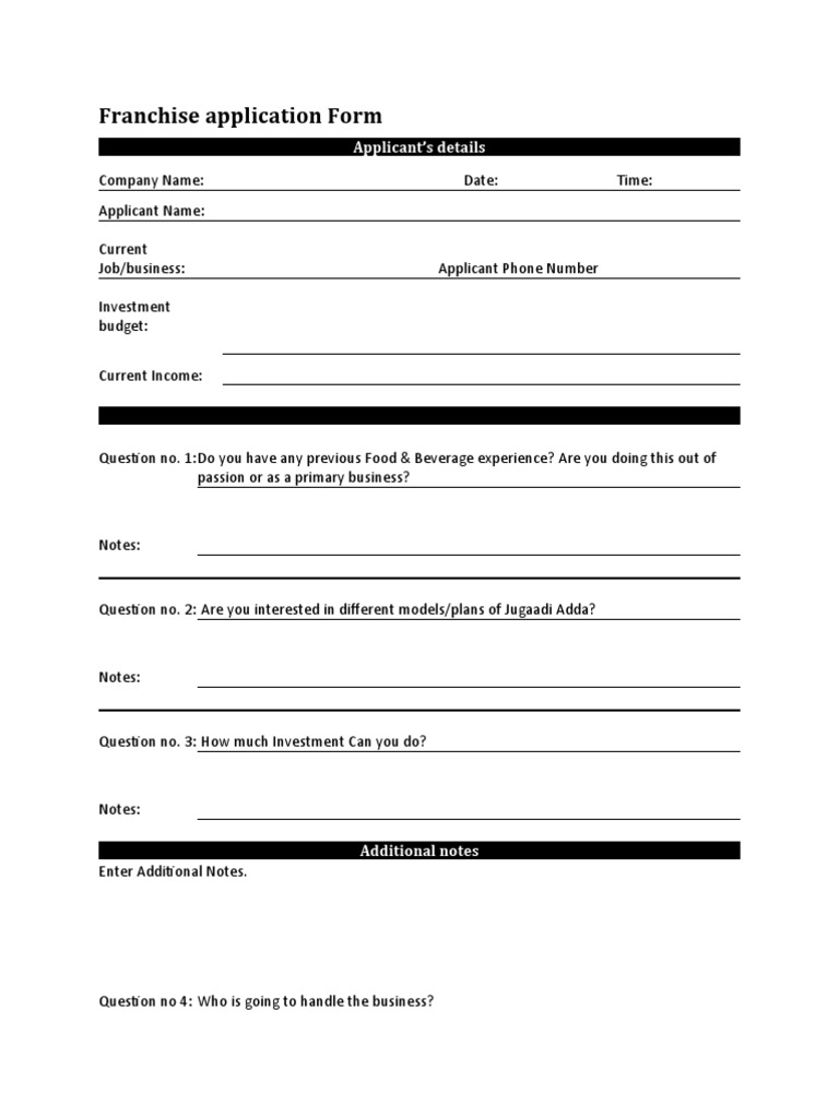 Franchise Application Form | PDF | Economies