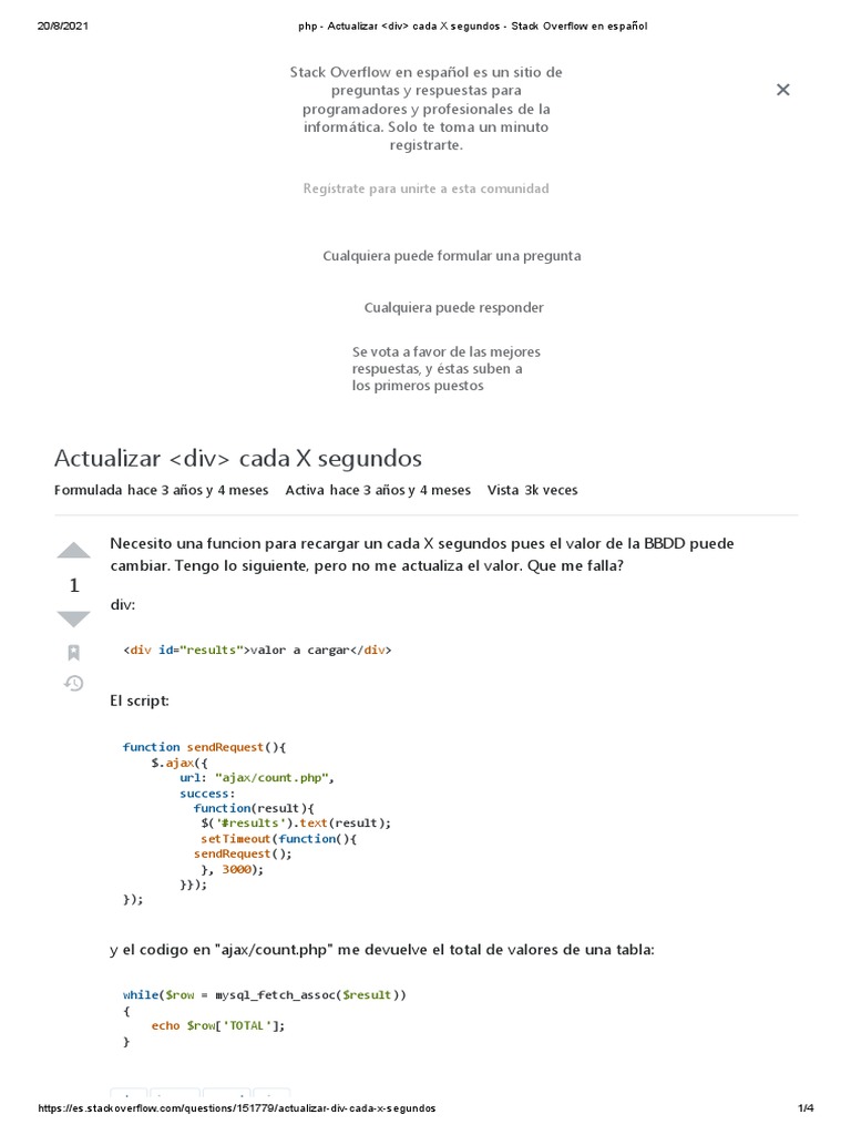 PHP - Actualizar - Div - Cada X Segundos - Stack Overflow en Español | PDF | Php | Ciencias de ...