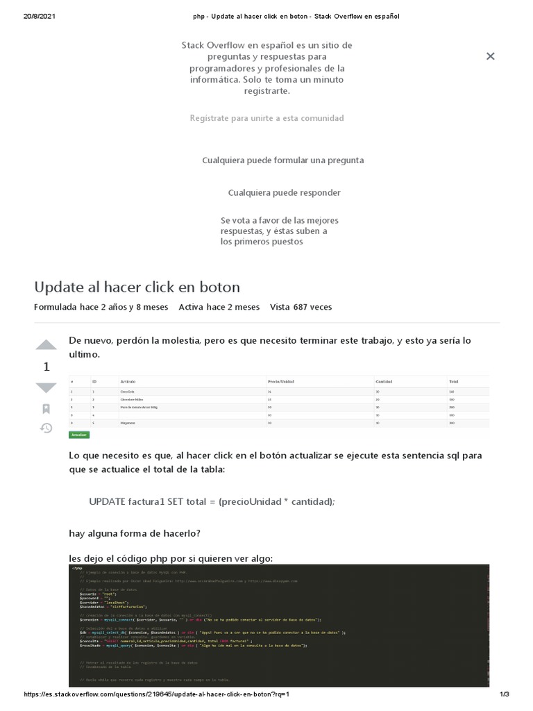 Php Update Al Hacer Click En Boton Stack Overflow En Español Pdf Php Sql