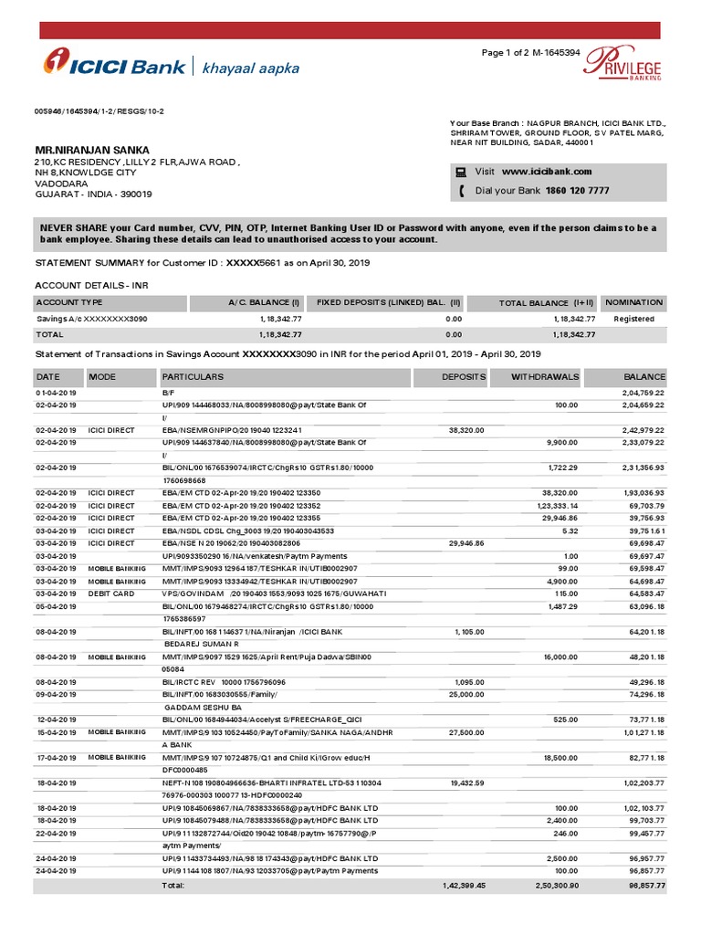 Bank Statement - 01 | PDF | Banks | Debit Card