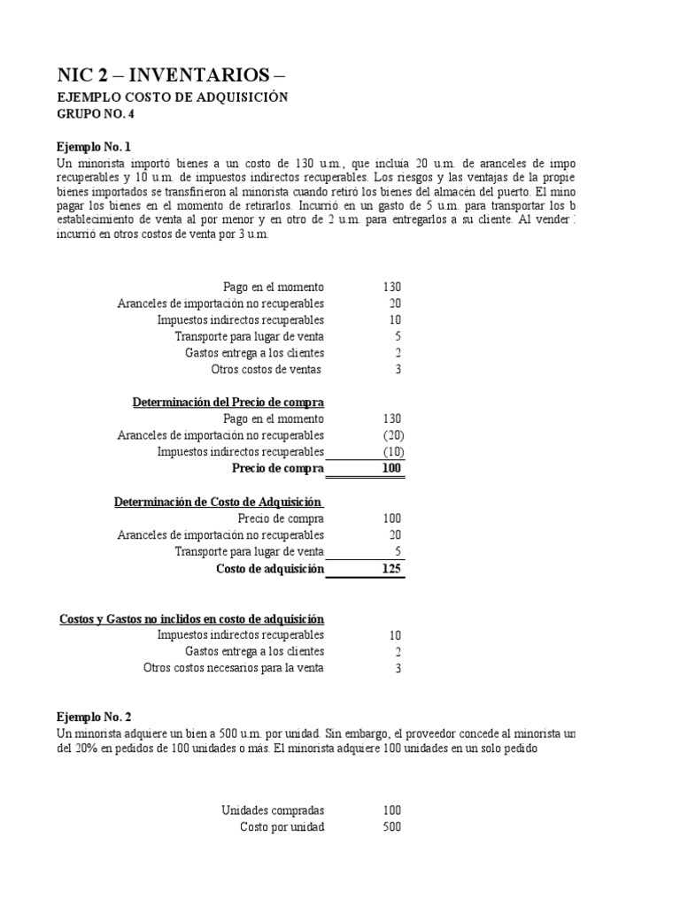 Ejemplos NIC 2 | Descargar gratis PDF | Costo | Al por menor