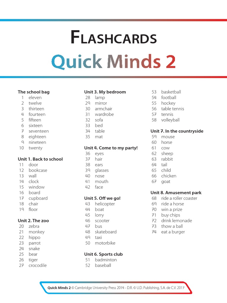 Quick Minds 2: Lashcards | PDF | Intellectual Works