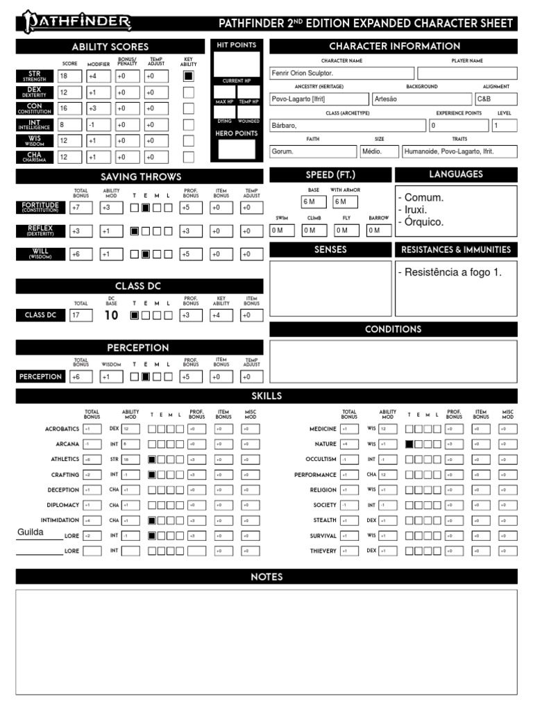 Pathfinder 2nd Edition Expanded Character Sheet: A Guide to Fenrir ...