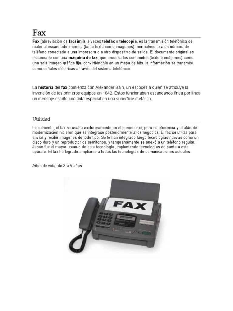 Historia y Uso del Fax y Otros Dispositivos | PDF | Fax | Máquina de ...