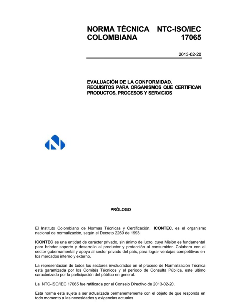 Norma NTC-ISO/IEC 17065: Certificación | PDF | Organización ...