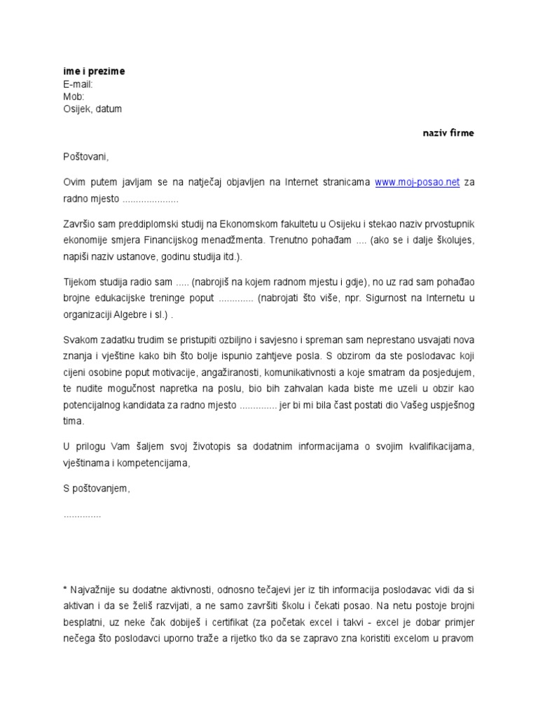 Primjer Zamolbe | PDF