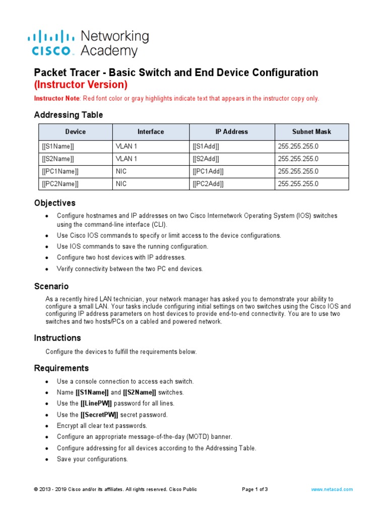 2.9.1 Packet Tracer - Basic Switch and End Device Configuration - ILM | PDF | Computer Network ...