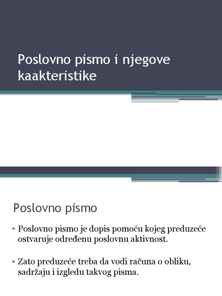 Poslovno Pismo I Njegove Kakteristike | PDF