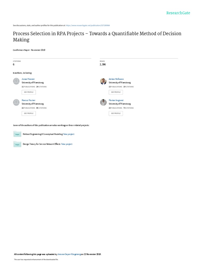Process Selection in RPA Projects - Towards A Quantifiable Method of Decision Making | PDF ...