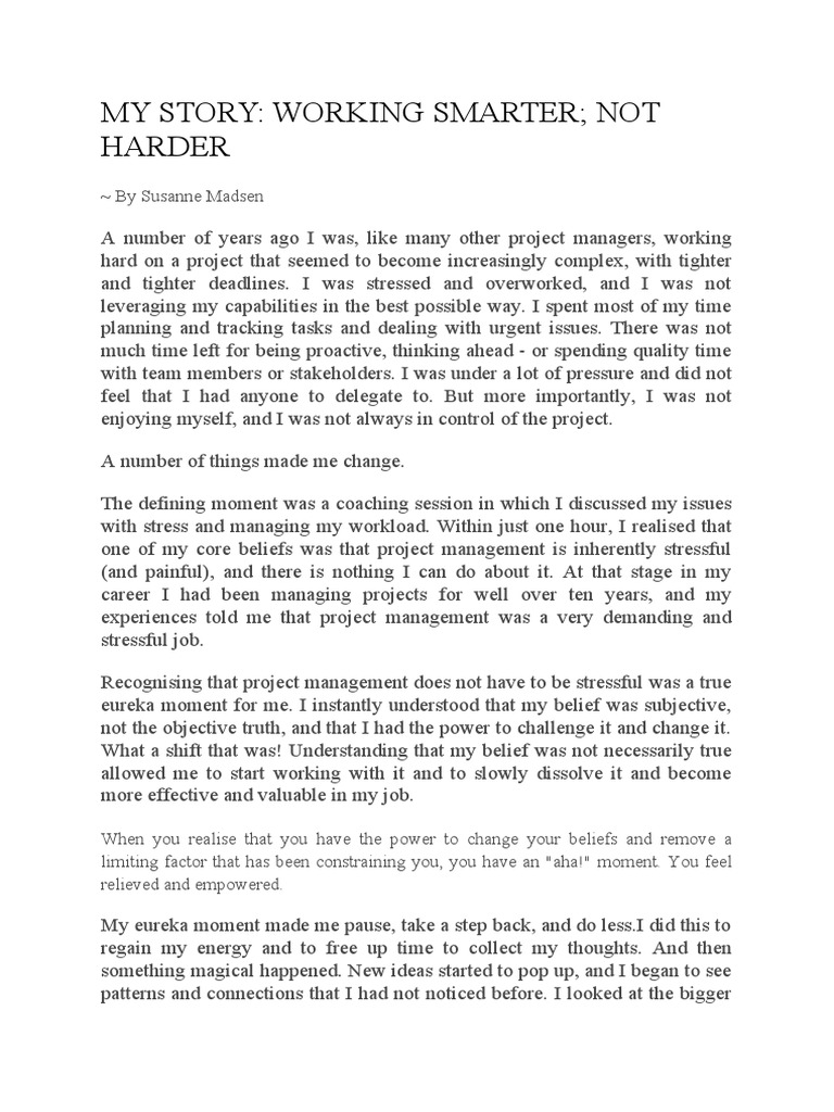 WORKING SMARTER; NOT HARDER | PDF | Cognition