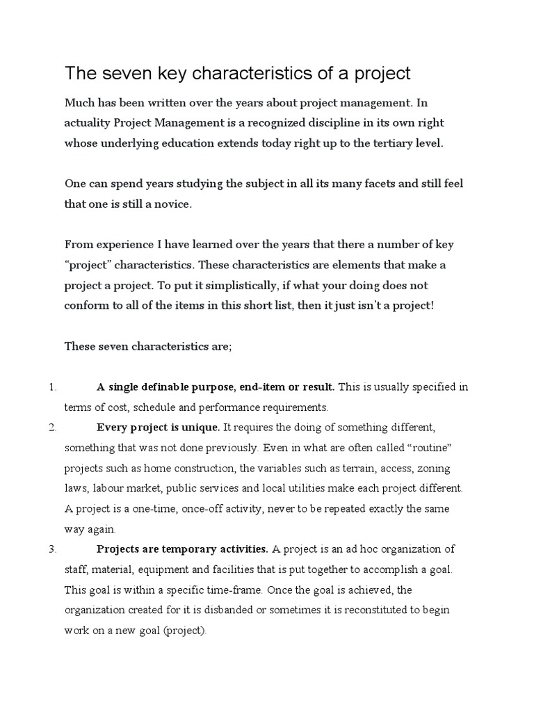 The Seven Key Characteristics of A Project | PDF | Project Management ...
