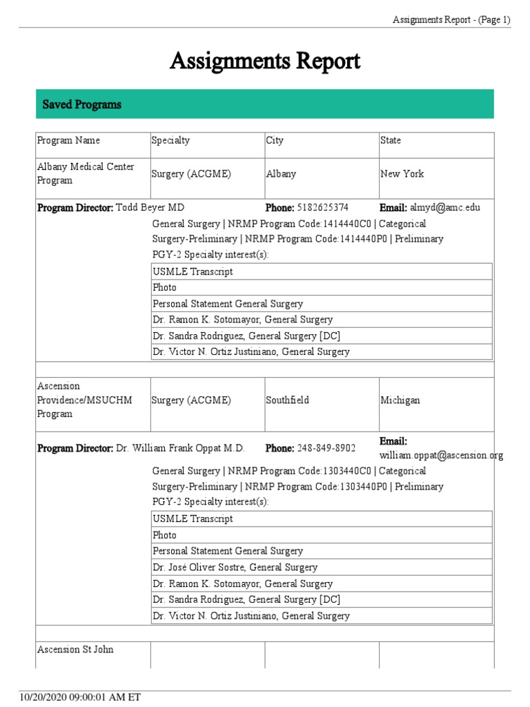 Assignments Report: Saved Programs | PDF | Doctor Of Medicine | United ...