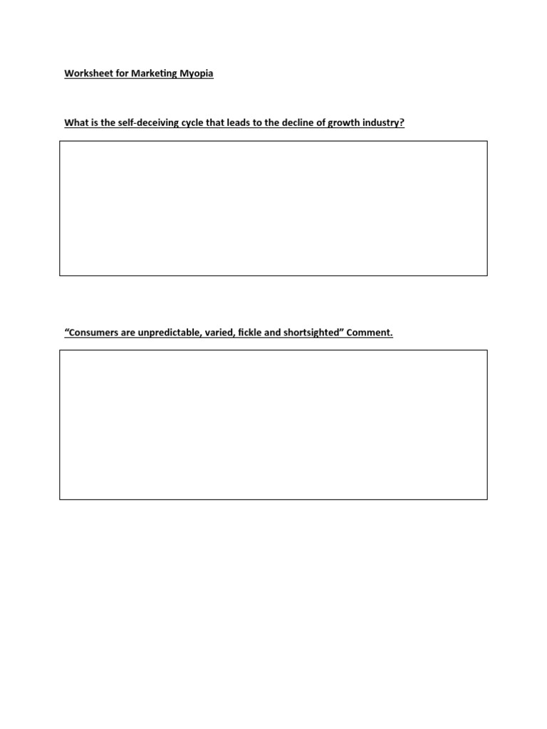 Worksheet For Marketing Myopia | PDF