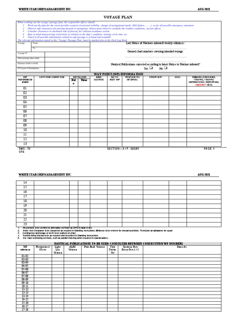 Detailed Voyage Plan for an Upcoming Voyage | PDF | Navigation | Water ...