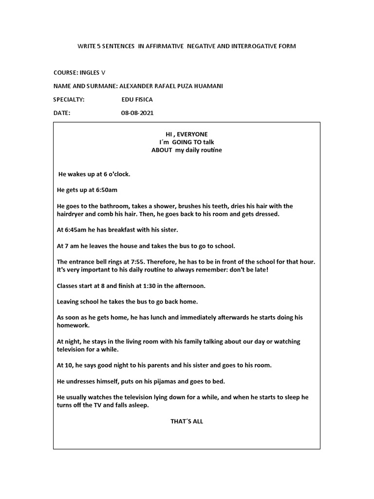 SHORT TEXT About Daily Routine | PDF