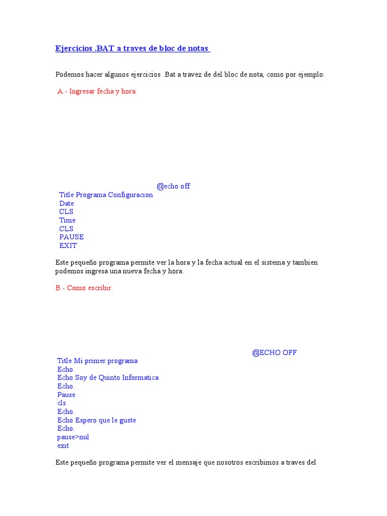 Ejercicios Batch | PDF | Informática | Desarrollo de software