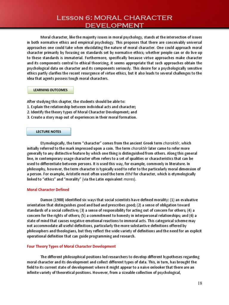 Lesson 6: Moral Character Development: Learning Outcomes | PDF ...