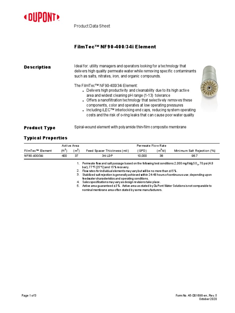 NF90-400-34i Element | PDF | Membrane | Chemistry
