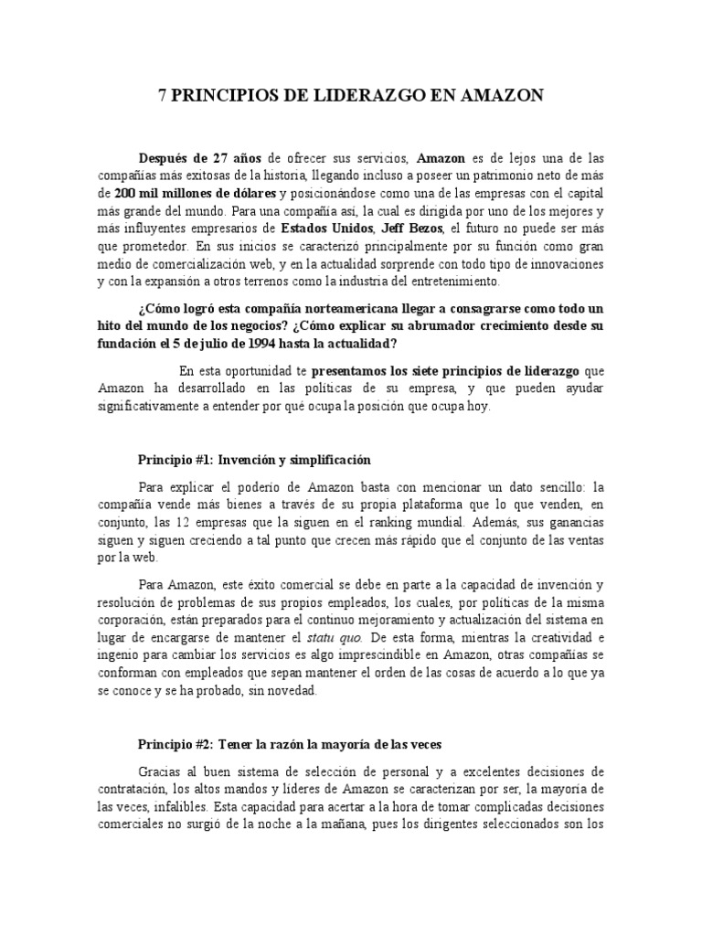 7 Principios de Liderazgo en Amazon | PDF | Marketing | Liderazgo