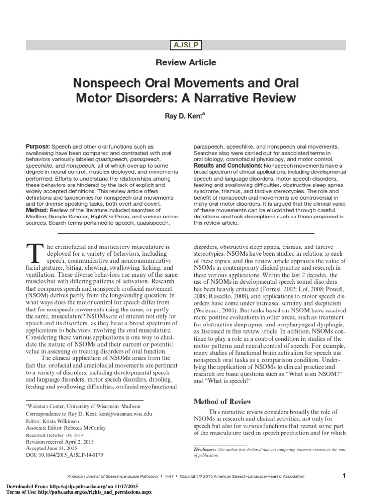 2015 Kent RD - Nonspeech Oral Movements and Oral Motor Disorders A ...