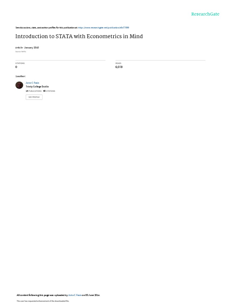 STATA Guide for Econometric Analysis | PDF | Normal Distribution ...