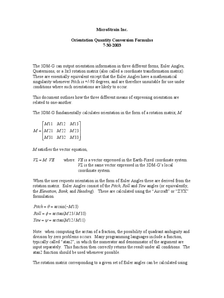 Orientation Conversion Formulas | PDF | Mathematics | Geometry