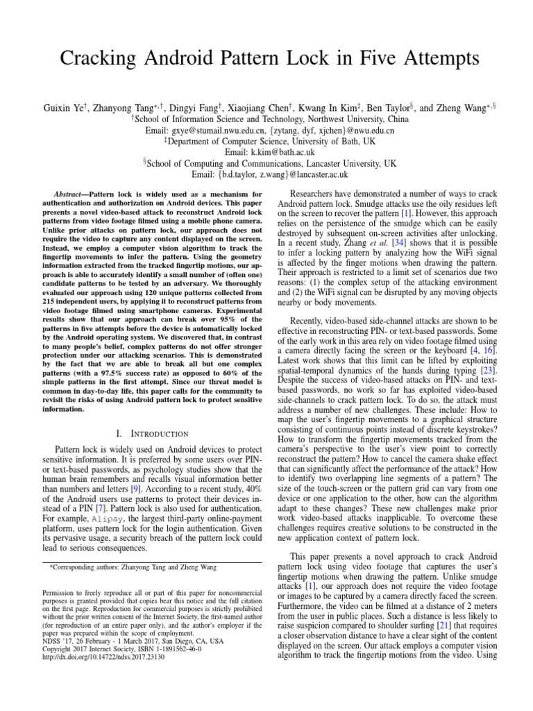 Cracking Android Pattern Lock in Five Attempts | PDF | Android (Operating System) | Camera