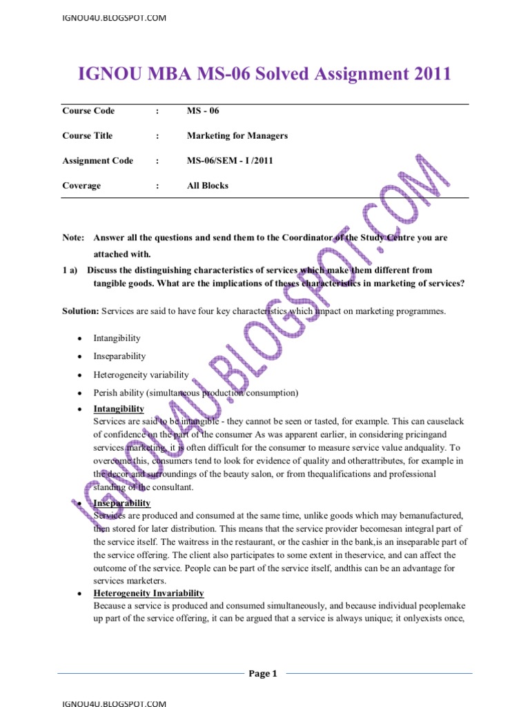 MS-06 IGNOU MBA Solved Assignment 2011 | PDF | Market Segmentation ...