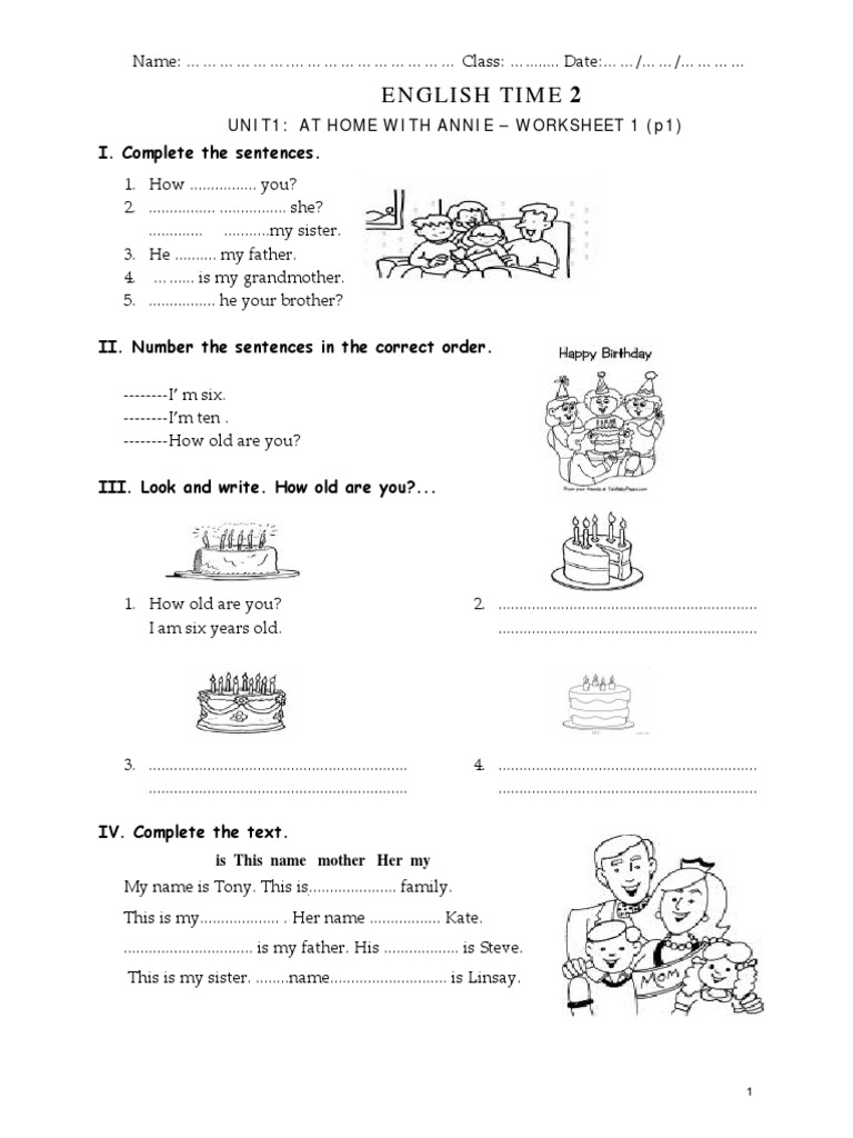 English Time 2: Unit 1 Worksheets | PDF | Foreign Language Studies
