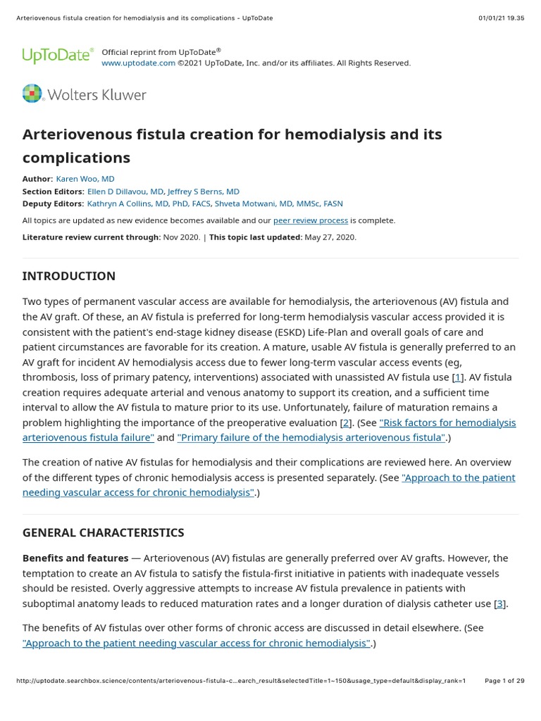 Arteriovenous Fistula Creation For Hemodialysis and Its Complications ...